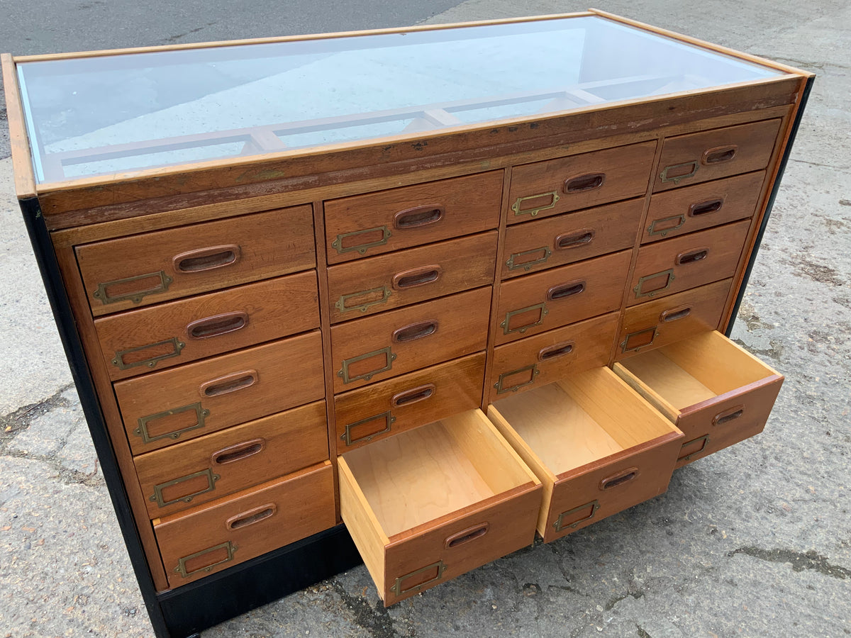 English Mid Century Haberdashery Glass Counter with Drawers – Burford ...