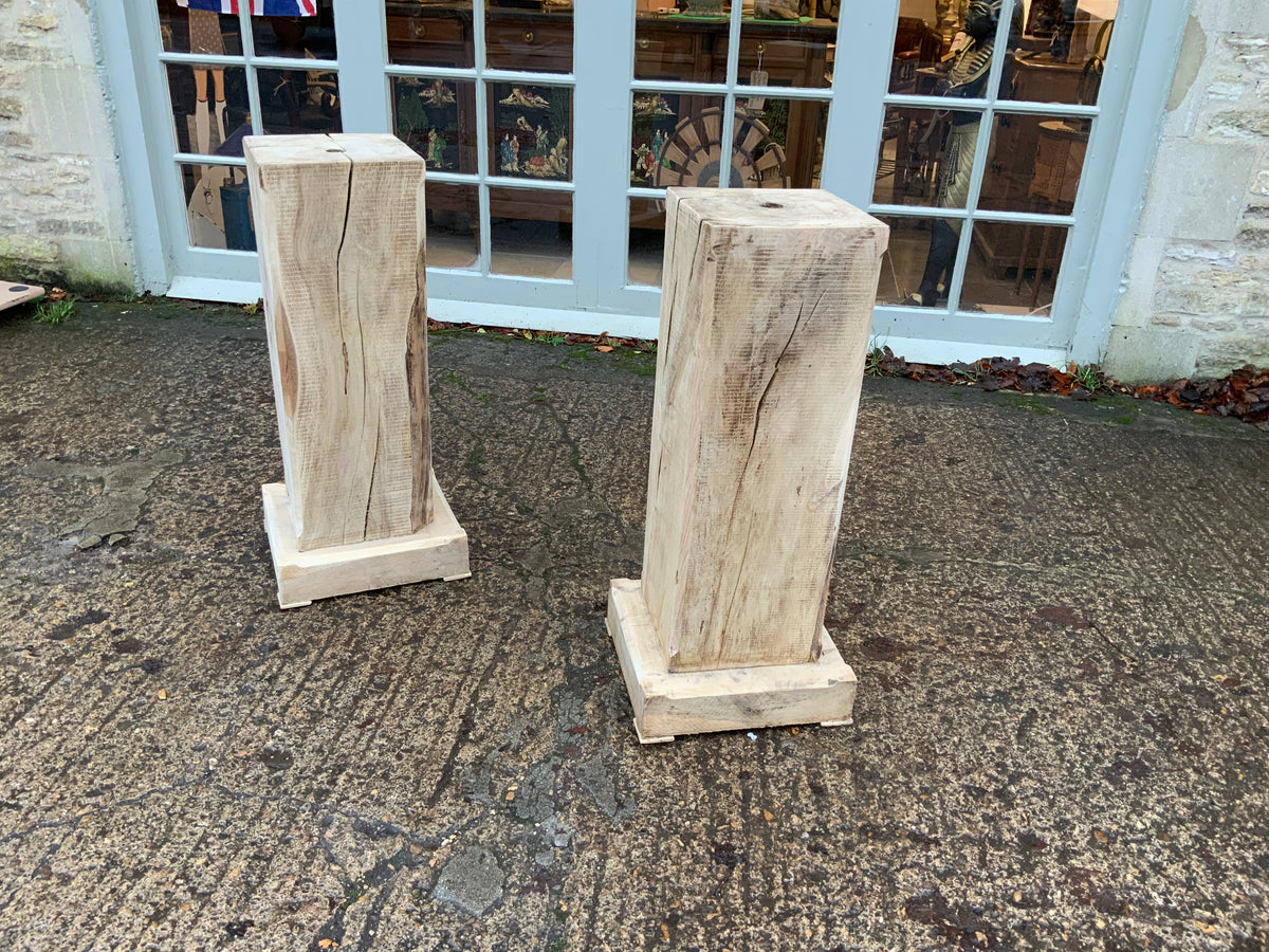 Vintage Pair of Square Wooden Oak Stands/Pedestals – Burford Antiques