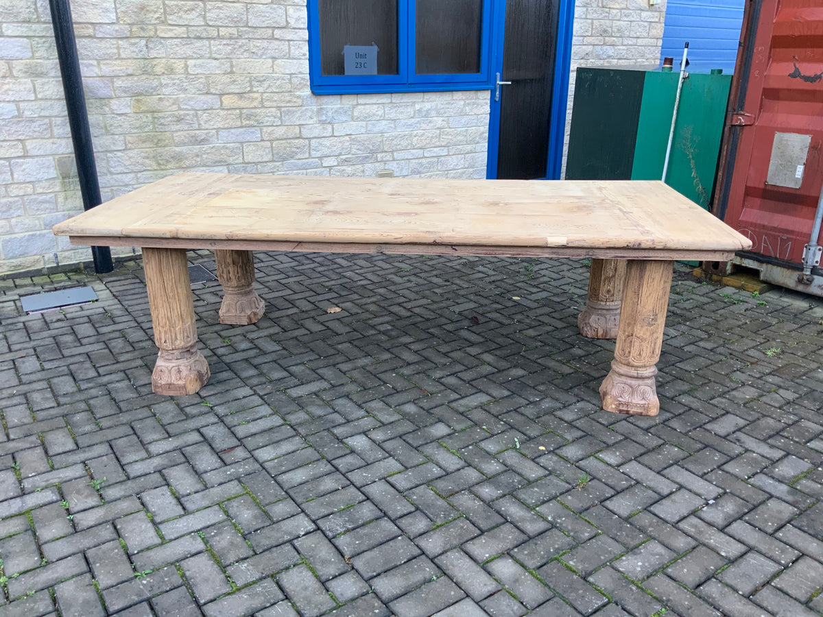 Large Antique Table with Pine top and Teak legs – Burford Antiques